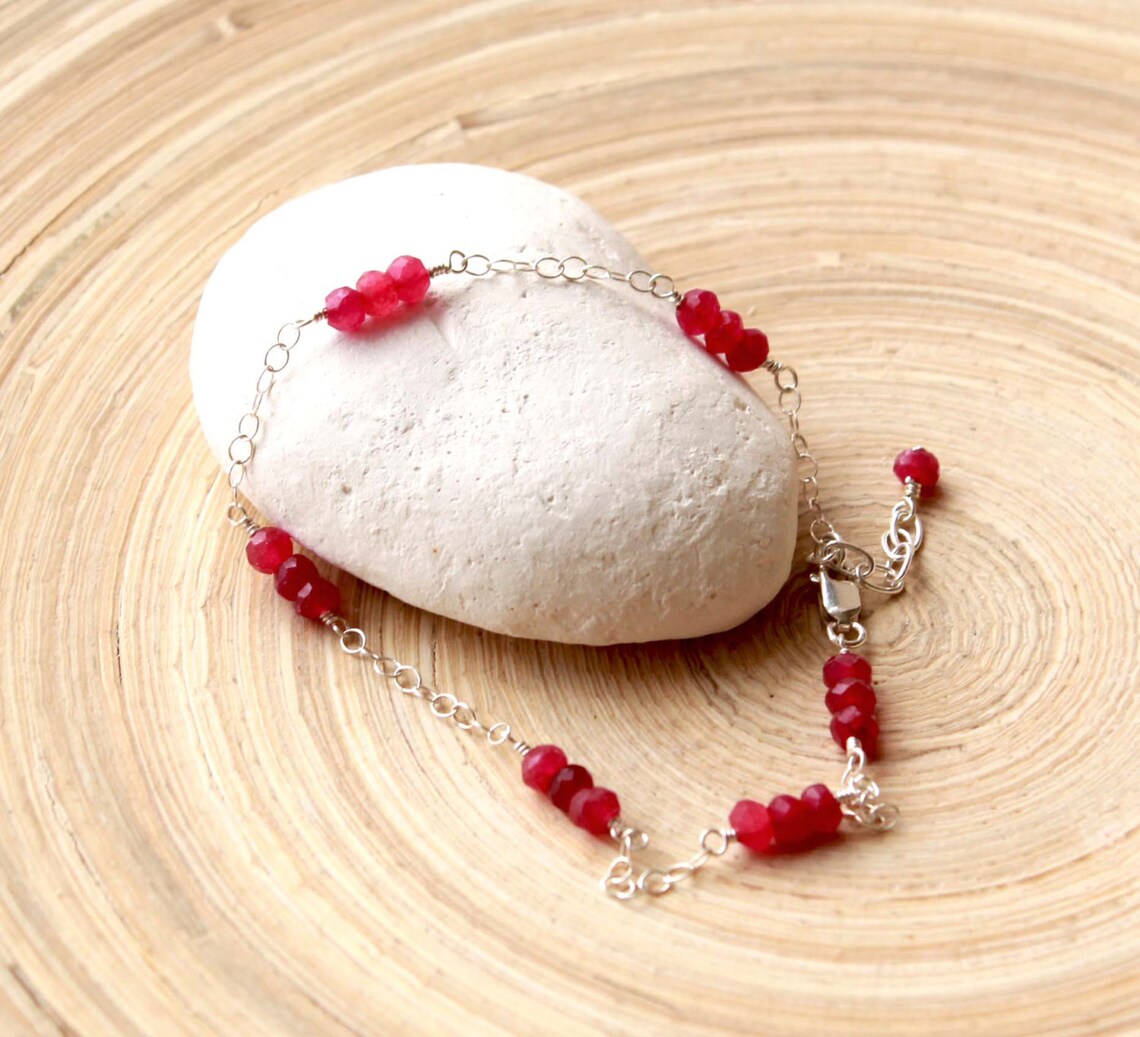 Sterling Silver Anklet With Ruby Gemstone.beach Style, Resort Jewelry. Ruby Jade Anklet ...