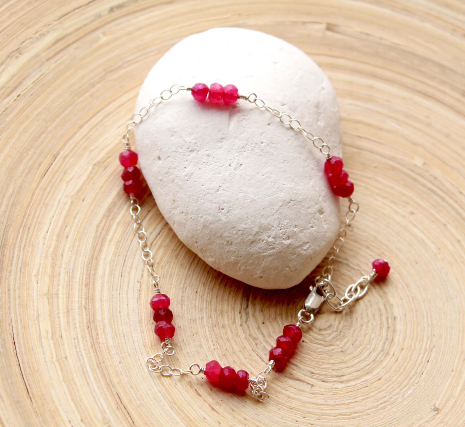 Sterling Silver Anklet With Ruby Gemstone.beach Style, Resort Jewelry. Ruby Jade Anklet ...