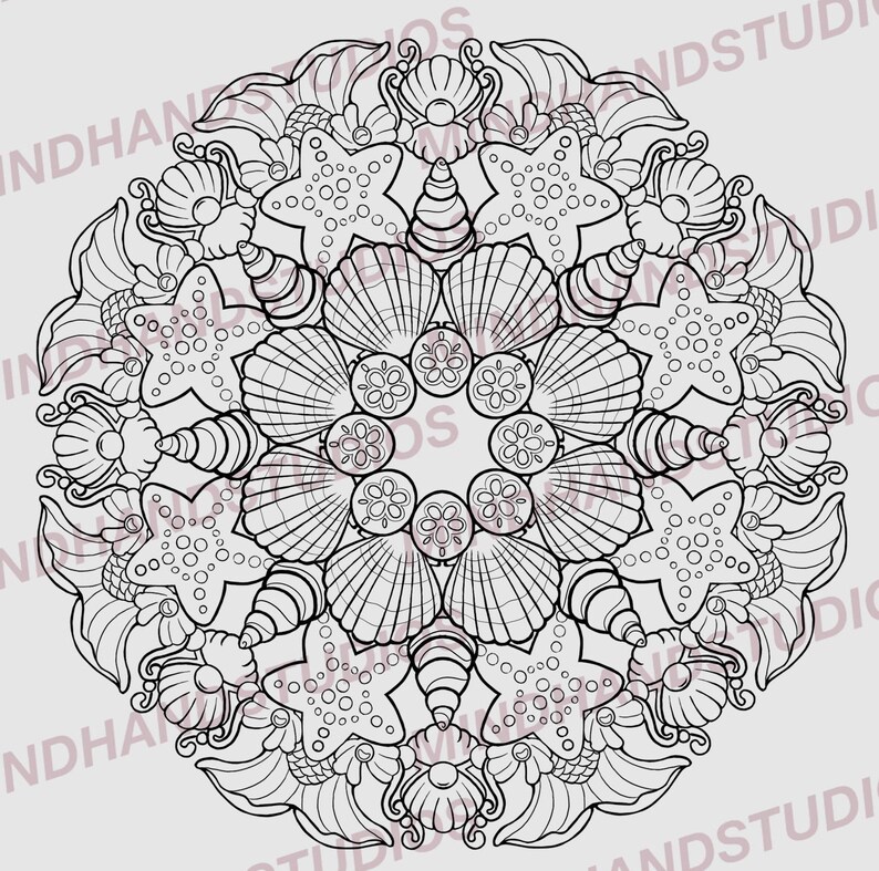 Mermaid Mandala Coloring Page Sea Shell Coloring Sheet | Etsy