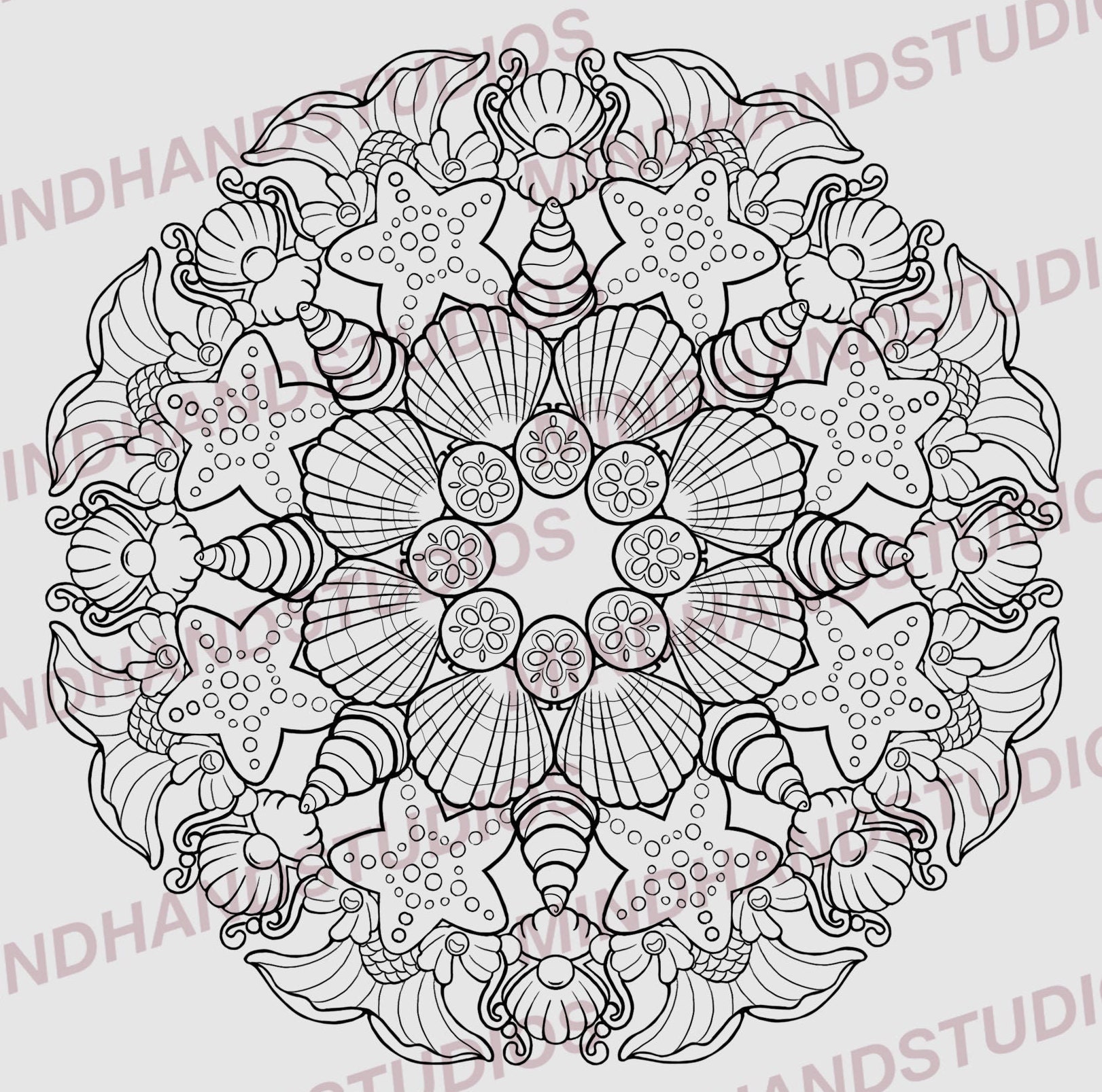 Mermaid Mandala Coloring Page: Sea Shell Beach Design (digital Download ...