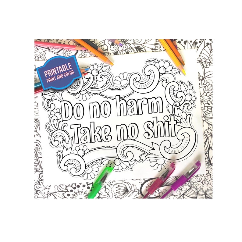 Coloring Page Do No Harm Take No Shit Sassy Coloring Page - Etsy