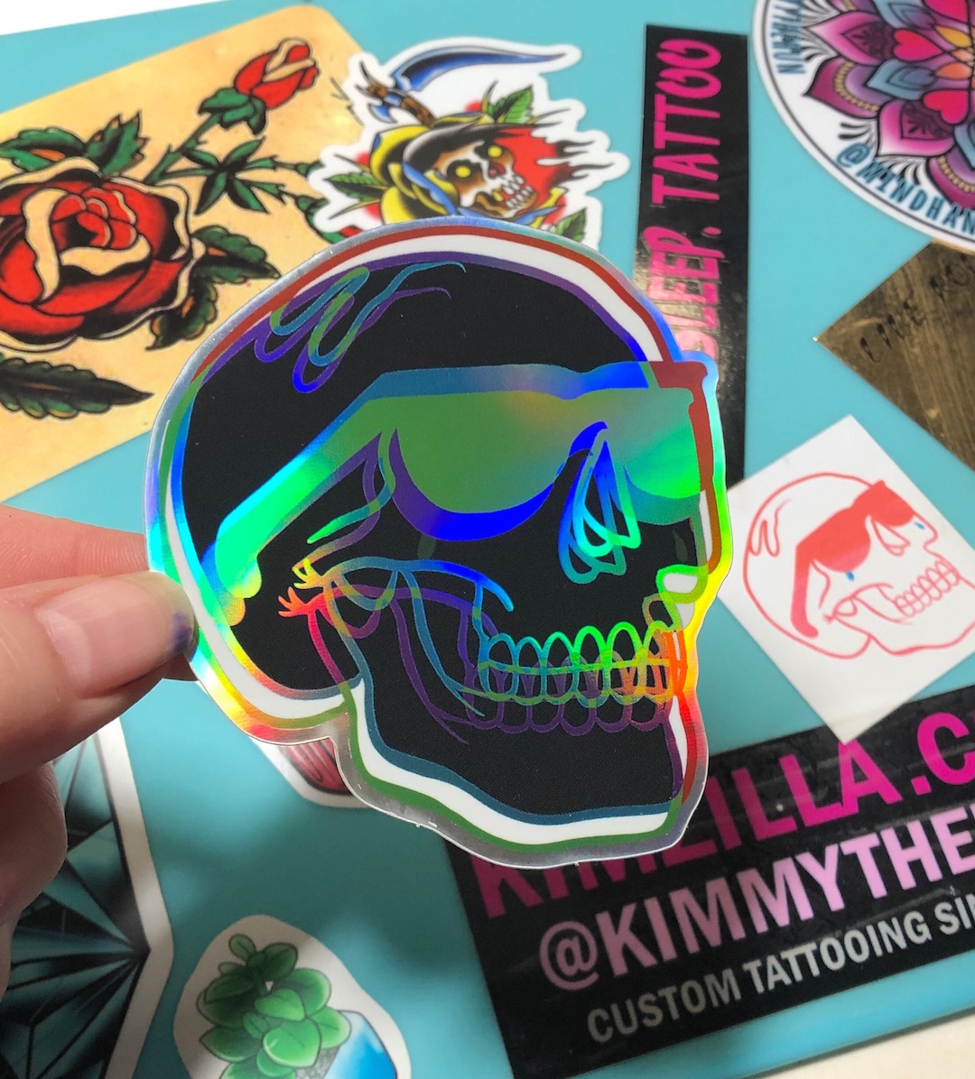 Holographic Skull Sticker - Death Comes Tripping - 3D Skull Sticker ...