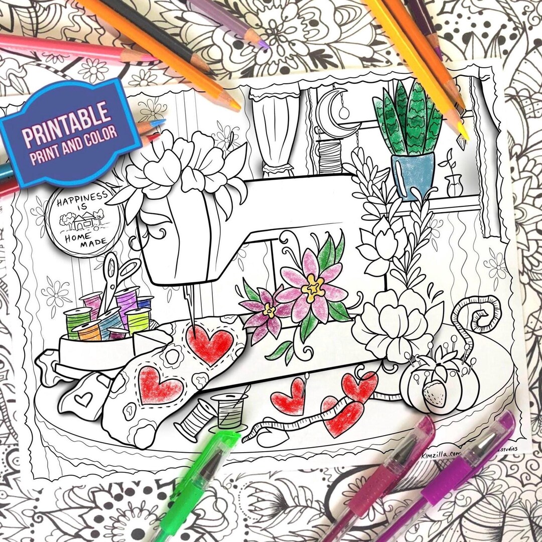 Coloring Page - Sewing Love - Sewing Coloring Page - Print and Color ...