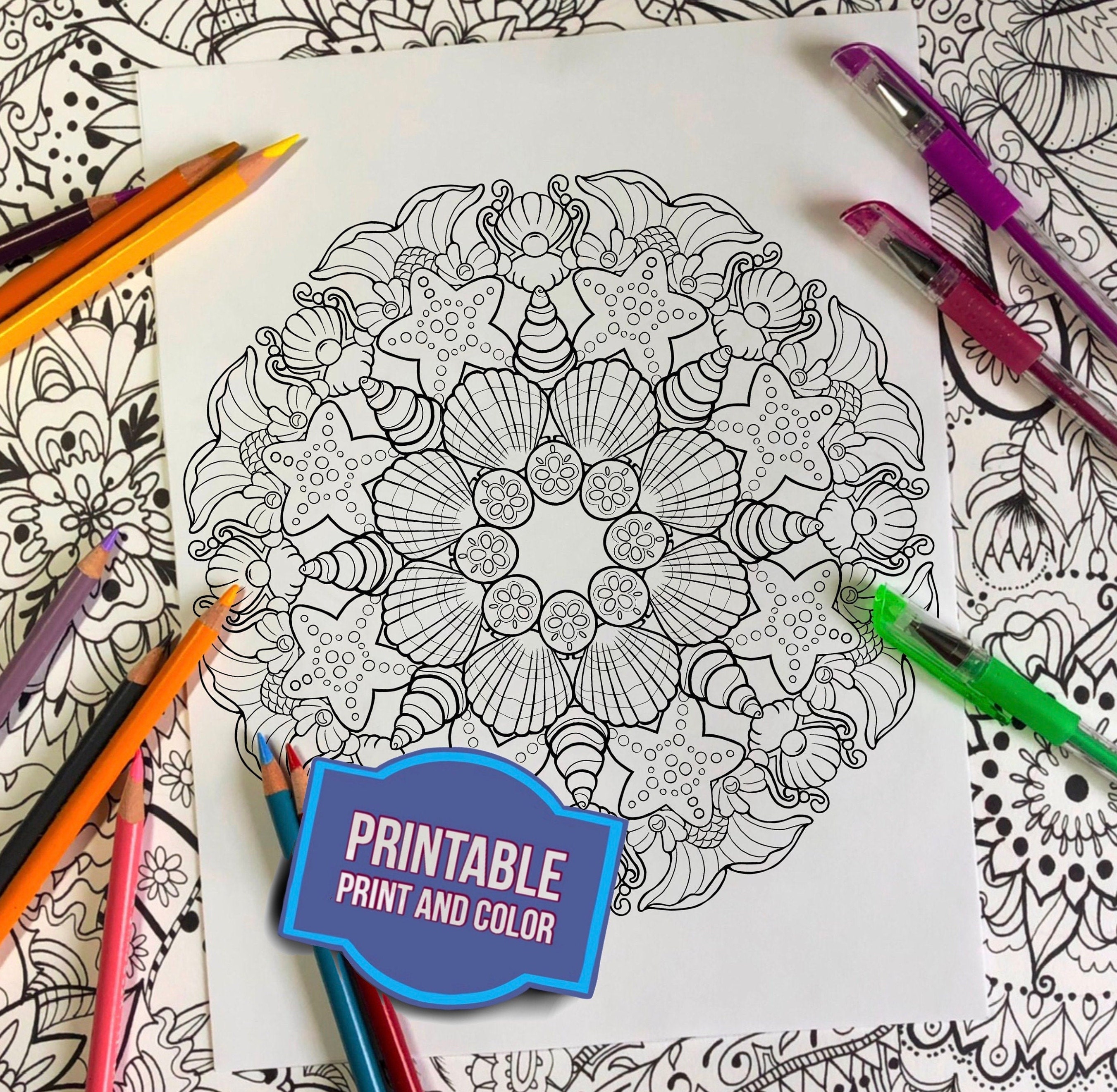 Mermaid Mandala Coloring Page: Sea Shell Beach Design (digital Download ...