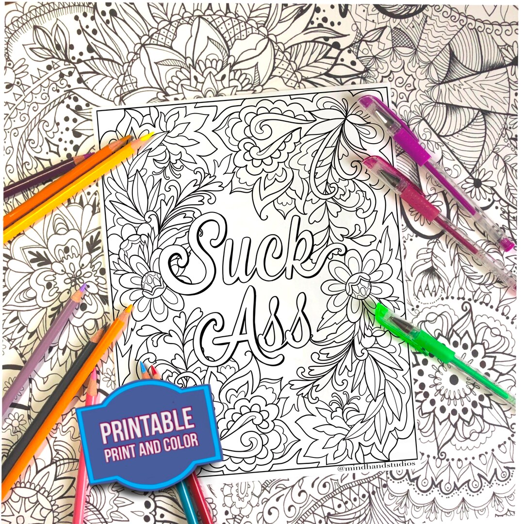 Printable Coloring Page Suck Ass Digital Download Adult Coloring Swear ...