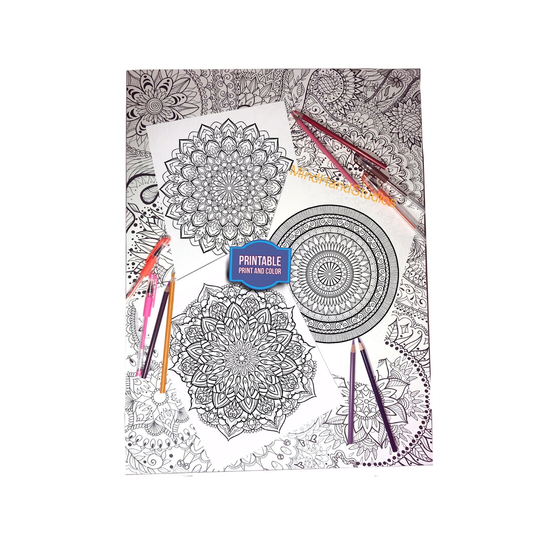3 Coloring Sheets - Printable Zen Mandala Coloring Page - Digital ...