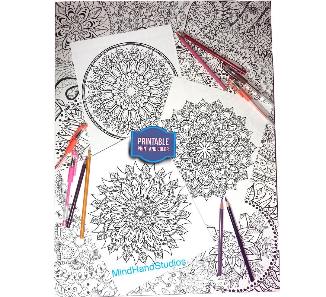 Mandala Coloring Pages: 3 Printable Geometric Designs (digital Download ...
