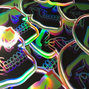 Holographic Skull Sticker - Death Comes Tripping - 3D Skull Sticker ...