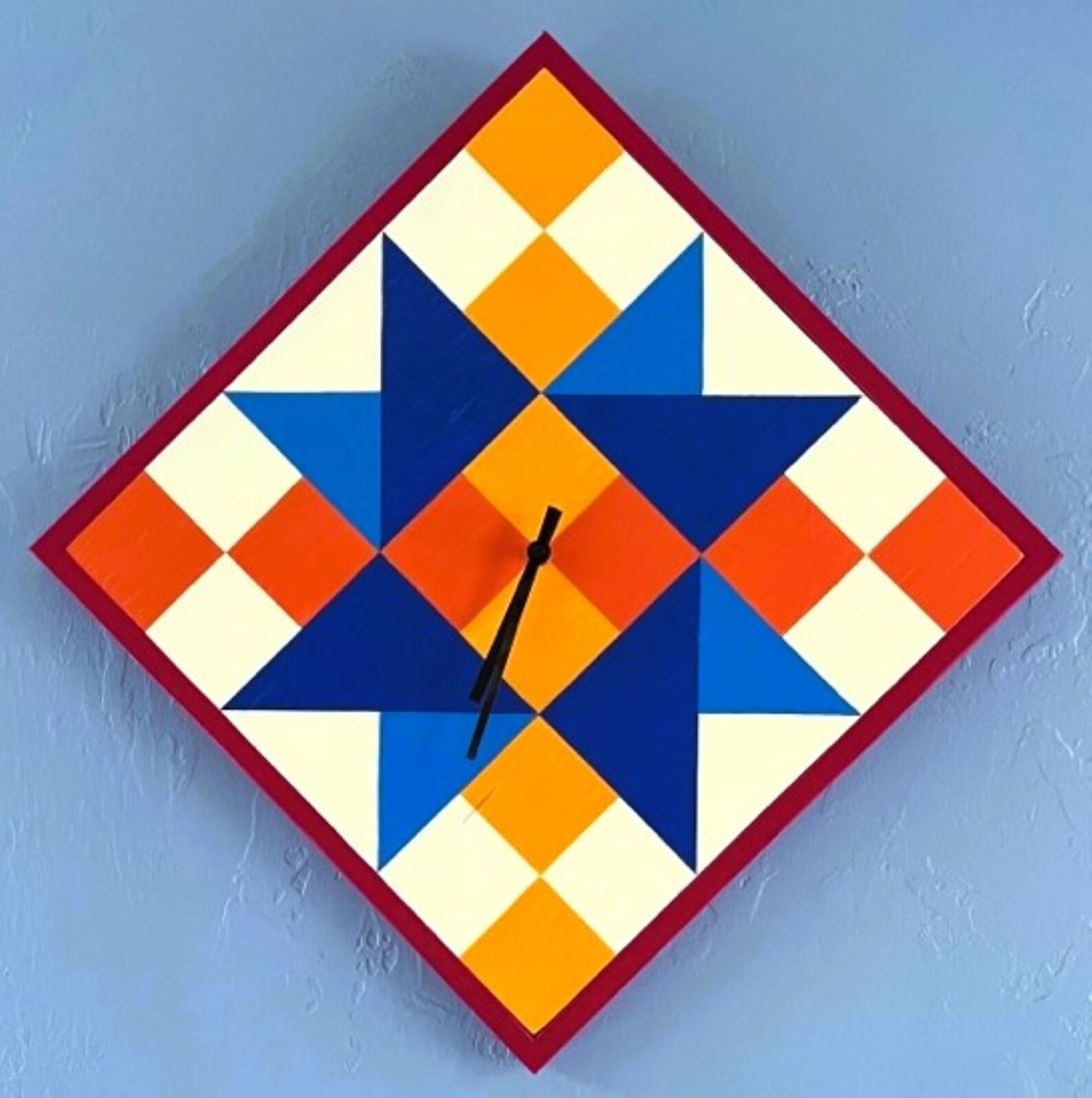 Barn Quilt Clock, Hand Painted Clock, Spinning Star Pattern, Upcycle ...