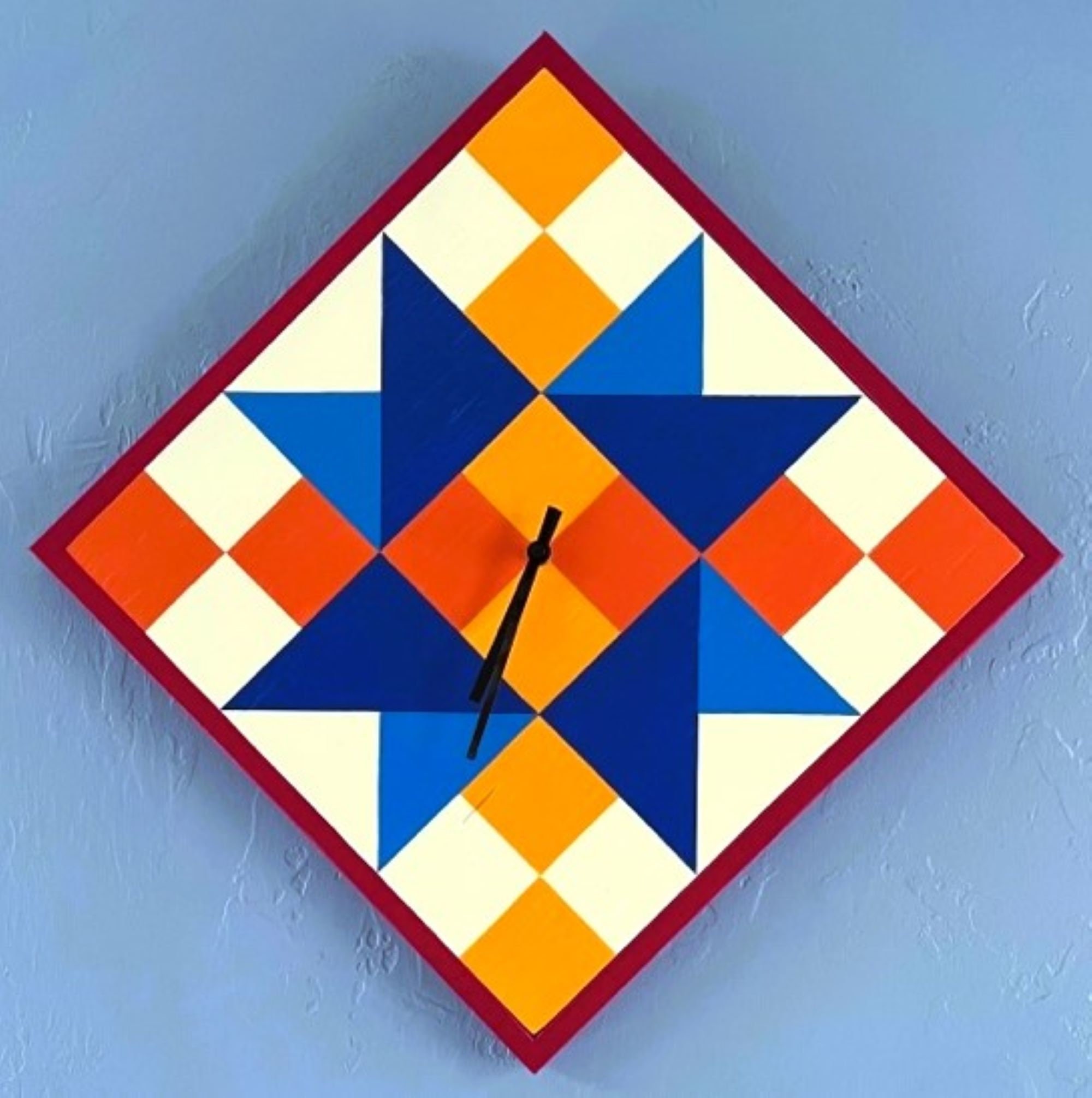 Barn Quilt Clock, Hand Painted Clock, Spinning Star Pattern, Upcycle ...
