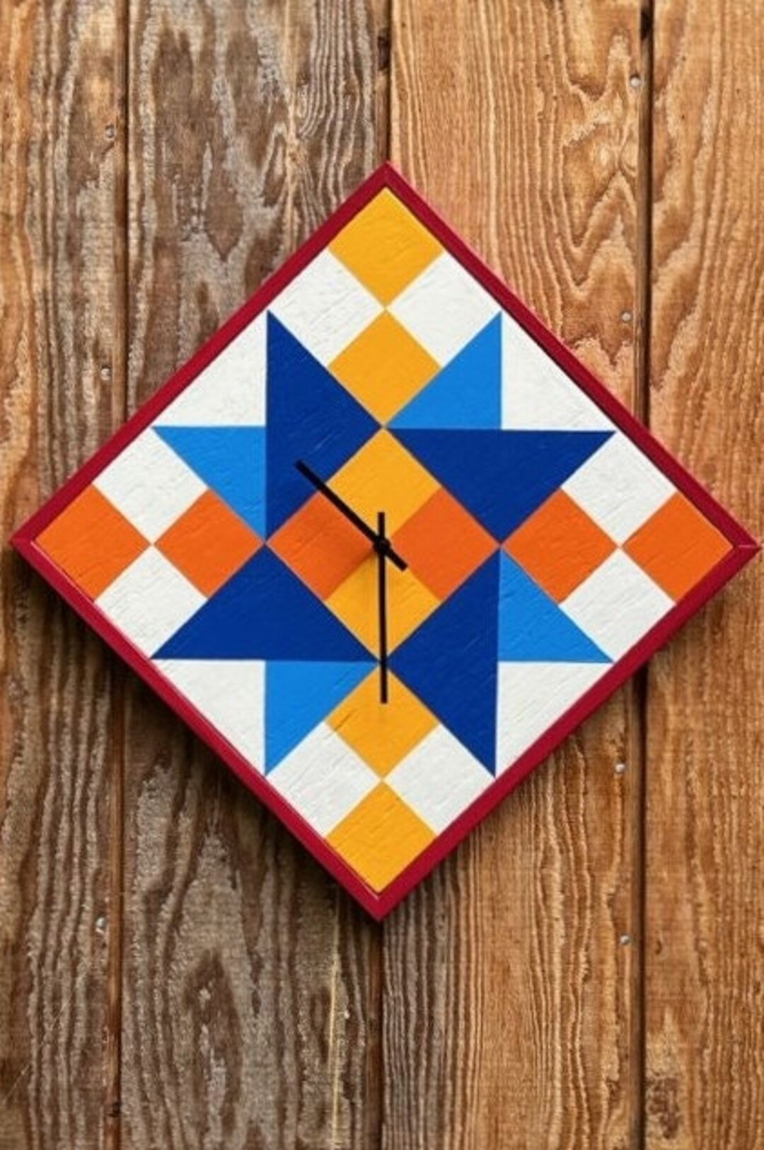 Barn Quilt Clock, Hand Painted Clock, Spinning Star Pattern, Upcycle ...