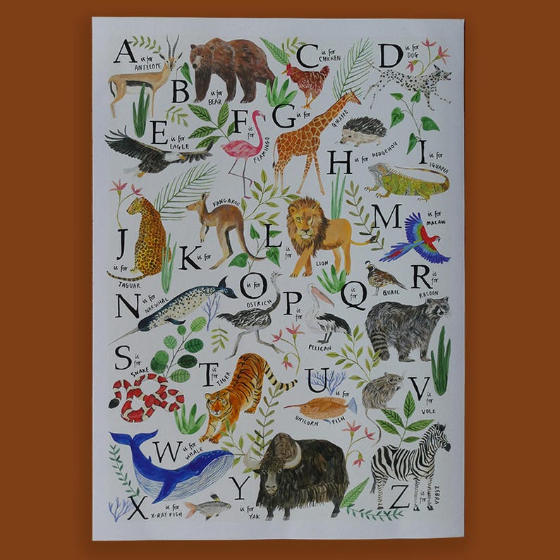 Animal Alphabet Print Art print ABC Nursery wall art | Etsy