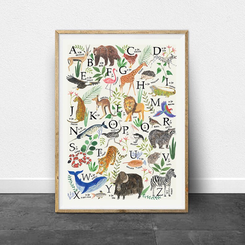 Animal Alphabet Print Art print ABC Nursery wall art | Etsy