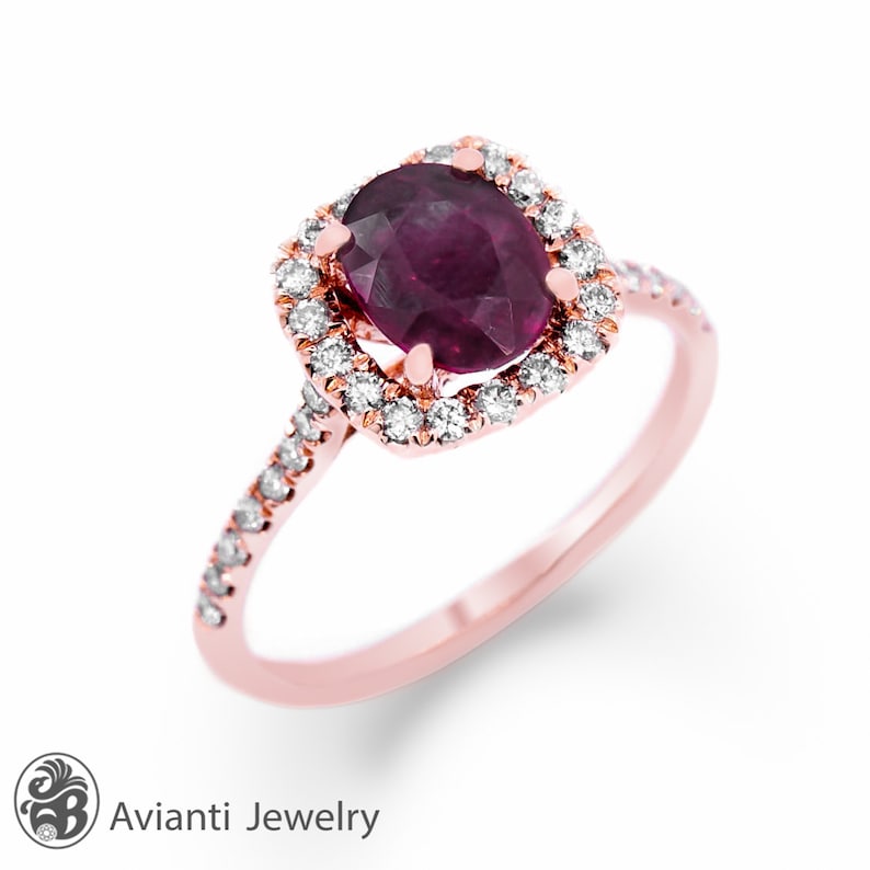 Ruby Ring Single Halo Ruby and Diamond Ring Oval Cut Ruby | Etsy