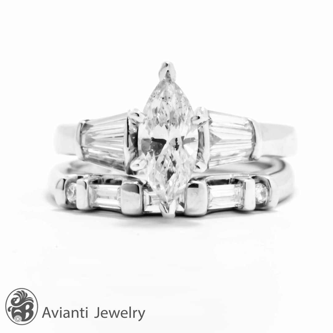 Diamond Wedding Set, Marquise Engagement Ring Set, Diamond Engagement ...