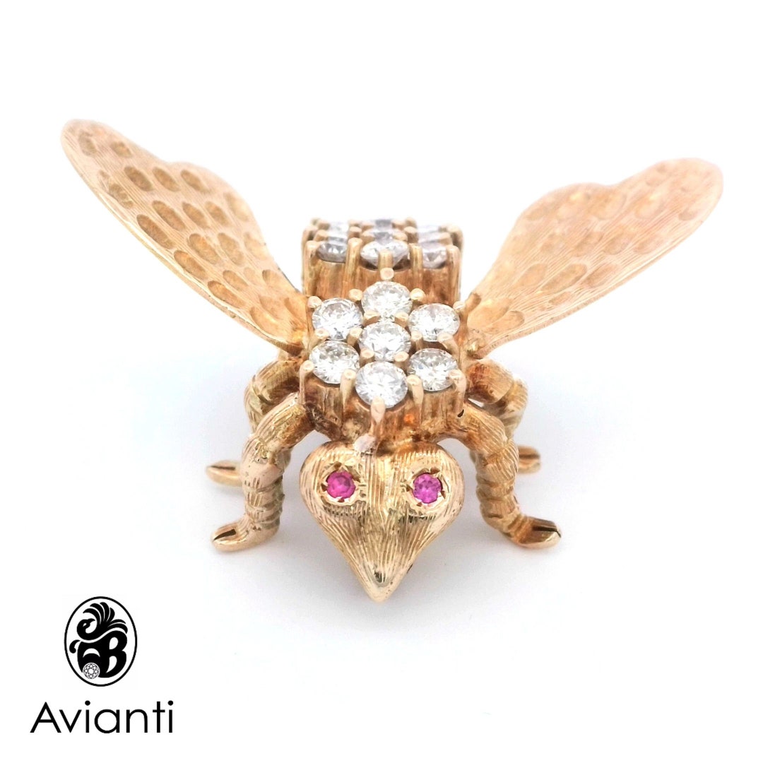Diamond Pin Gold Bee Brooch Pin With Diamonds 14K Yellow - Etsy