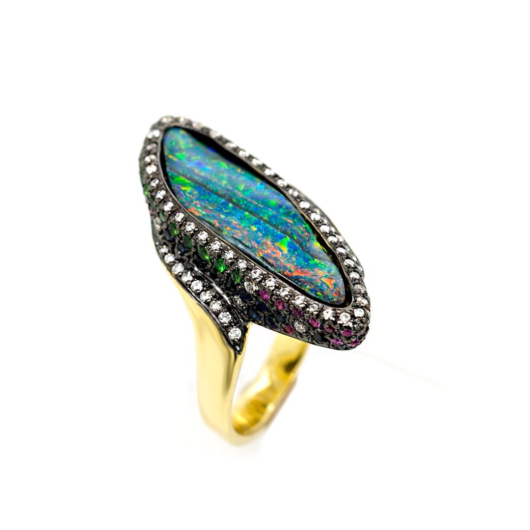 Opal Ring, Boulder Opal Ring, Modern Ring With Boulder Opal, Designer ...