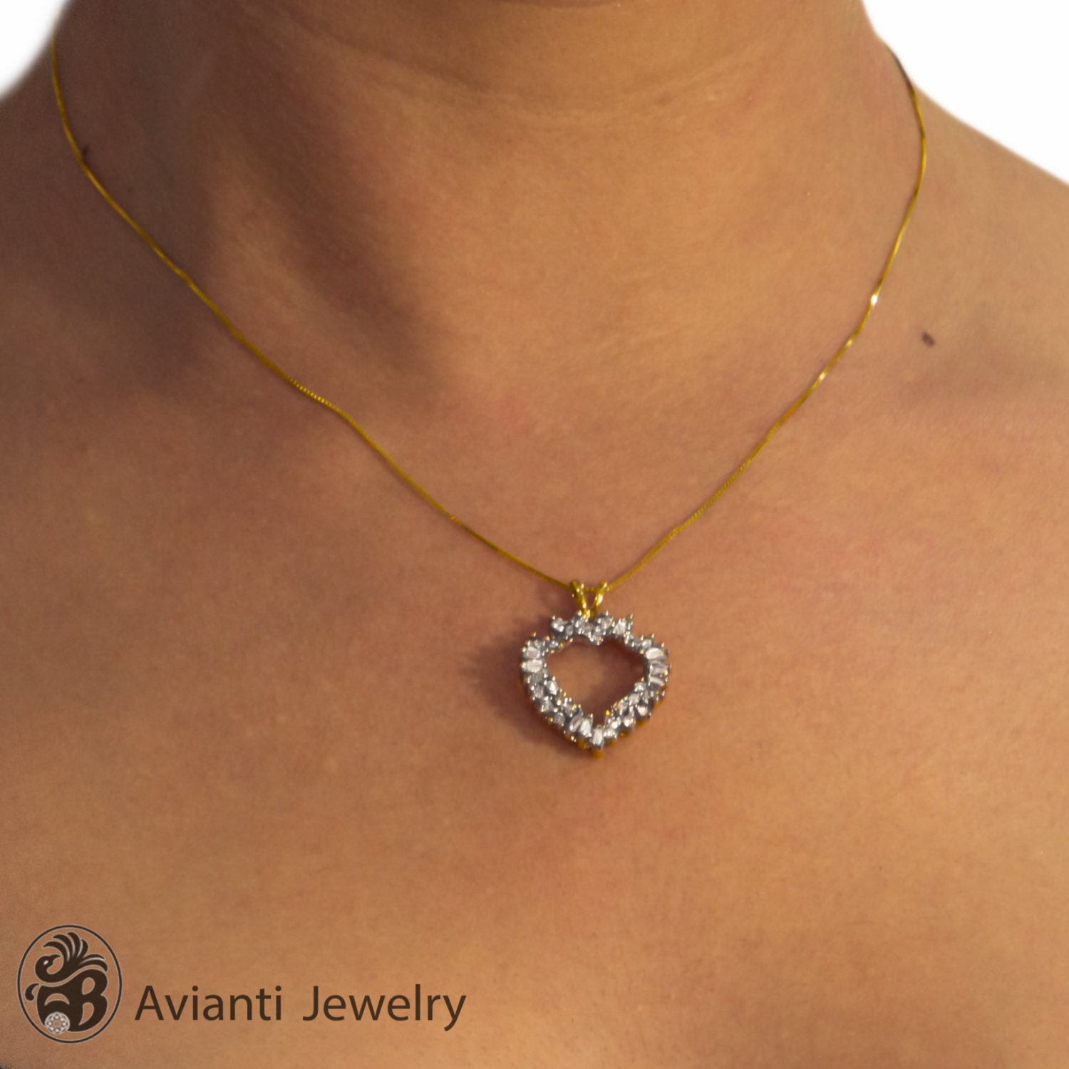 Colgante de corazón Colgante de corazón de diamante Collar - Etsy España