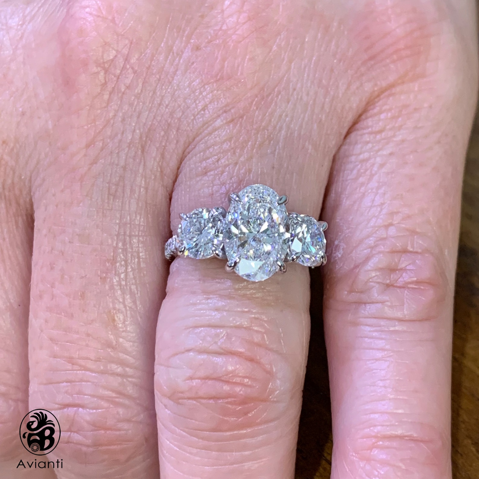 Engagement Ring Oval Diamond With Two Round Diamonds Ring - Etsy