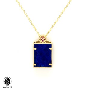 Lapis Lazuli Pendant: Yellow Gold, Ruby, and Diamond Necklace - Etsy