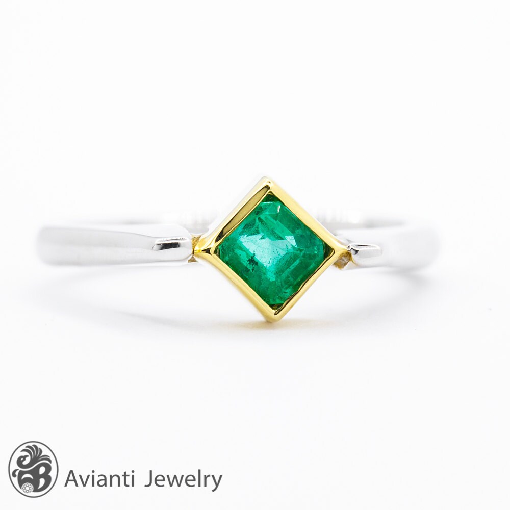 Emerald Ring Green Stone Ring Square Emerald Ring Modern - Etsy