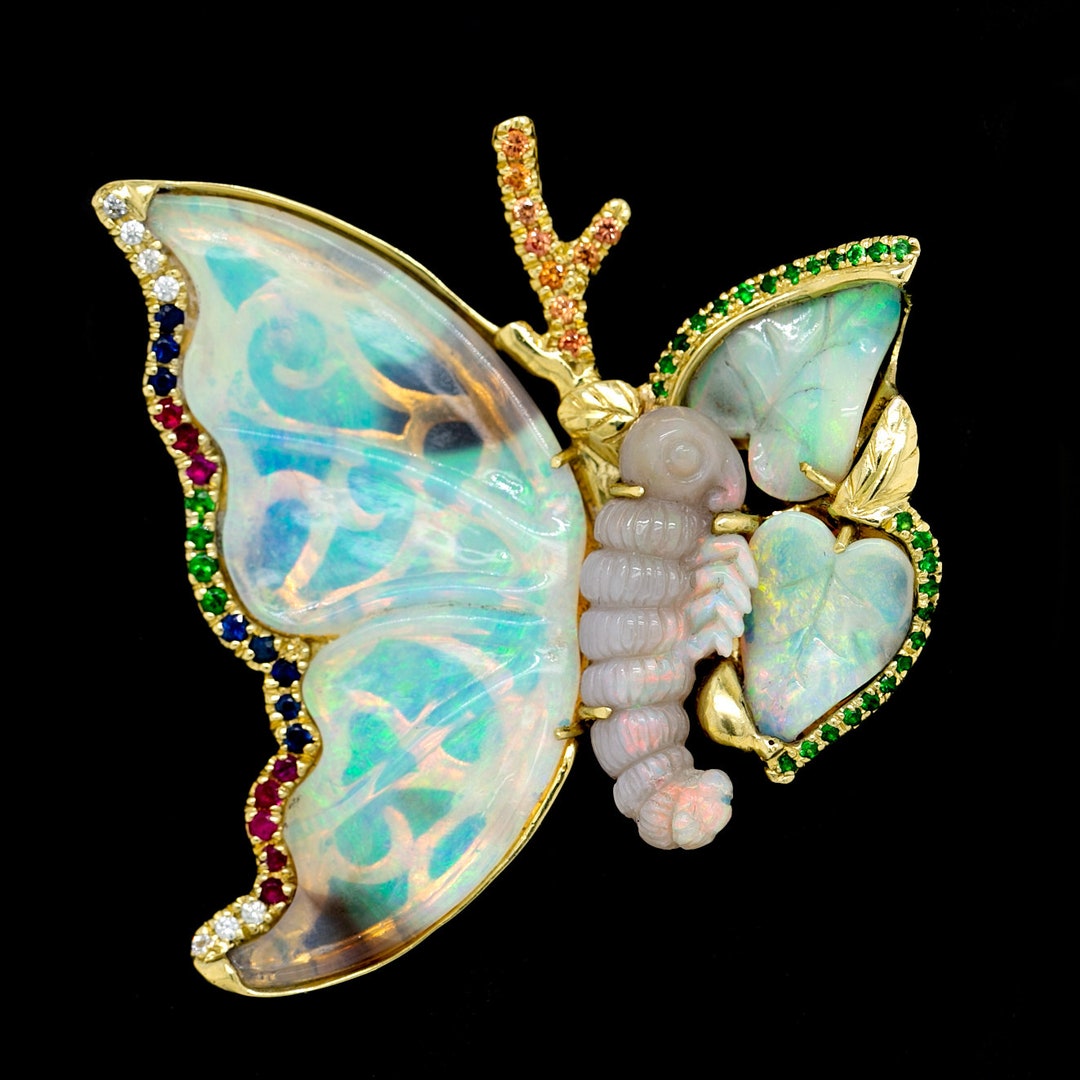 Butterfly Necklace, Opal Butterfly Necklace, 18 Karat Yellow Gold ...