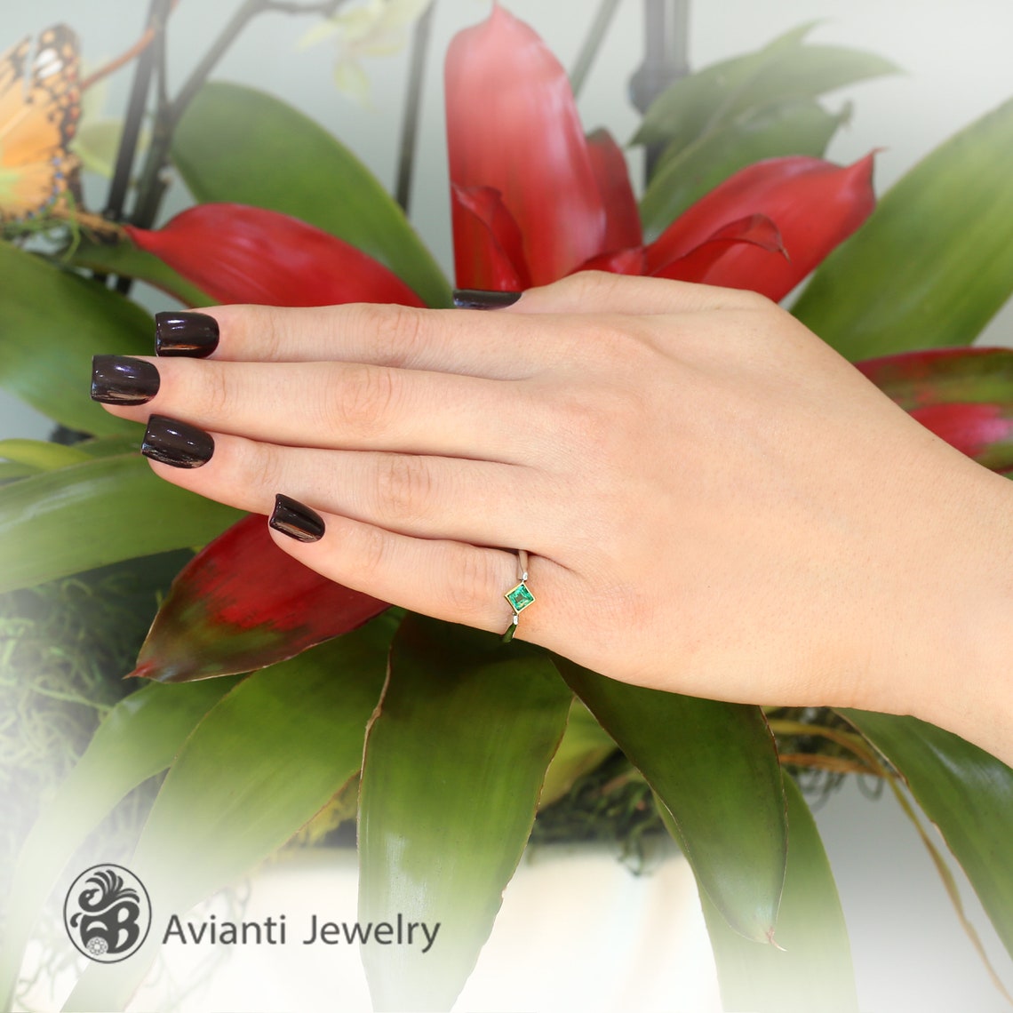 Emerald Ring Green Stone Ring Square Emerald Ring Modern - Etsy