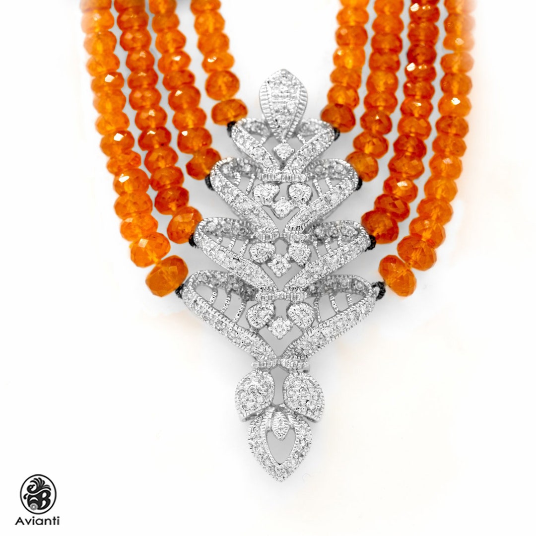 Garnet Necklace, Orange Garnet Necklace, Spessartite Beads Diamond ...