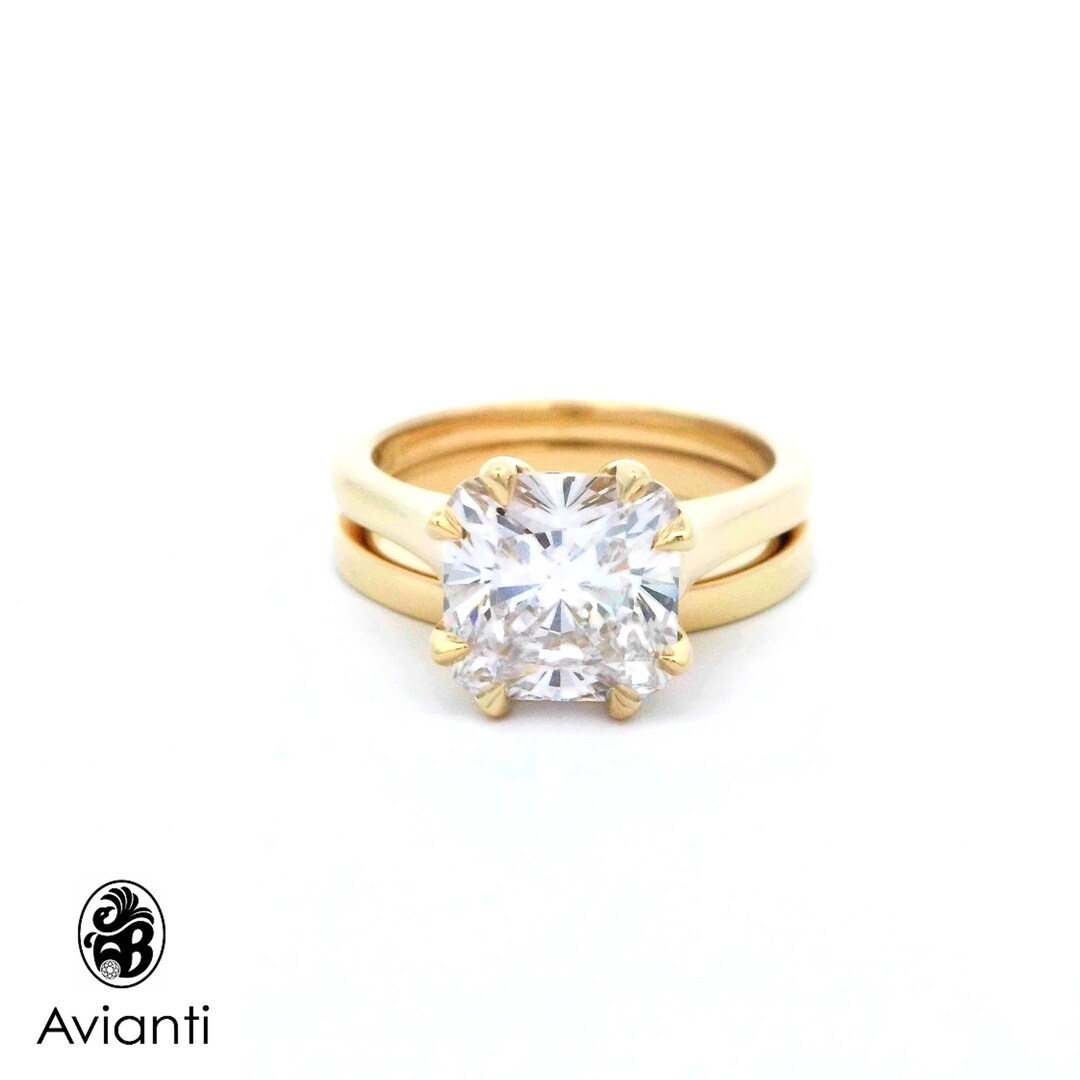 Diamond Ring, Cushion Cut Solitaire Ring, Two-tone Cushion Cut Diamond ...