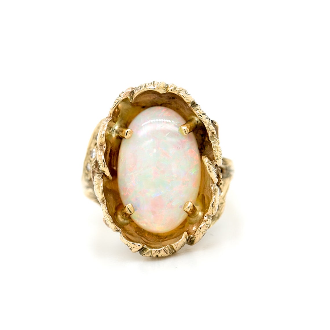 Opal Ring Vintage Opal Ring Genuine White Opal Diamond Ring - Etsy
