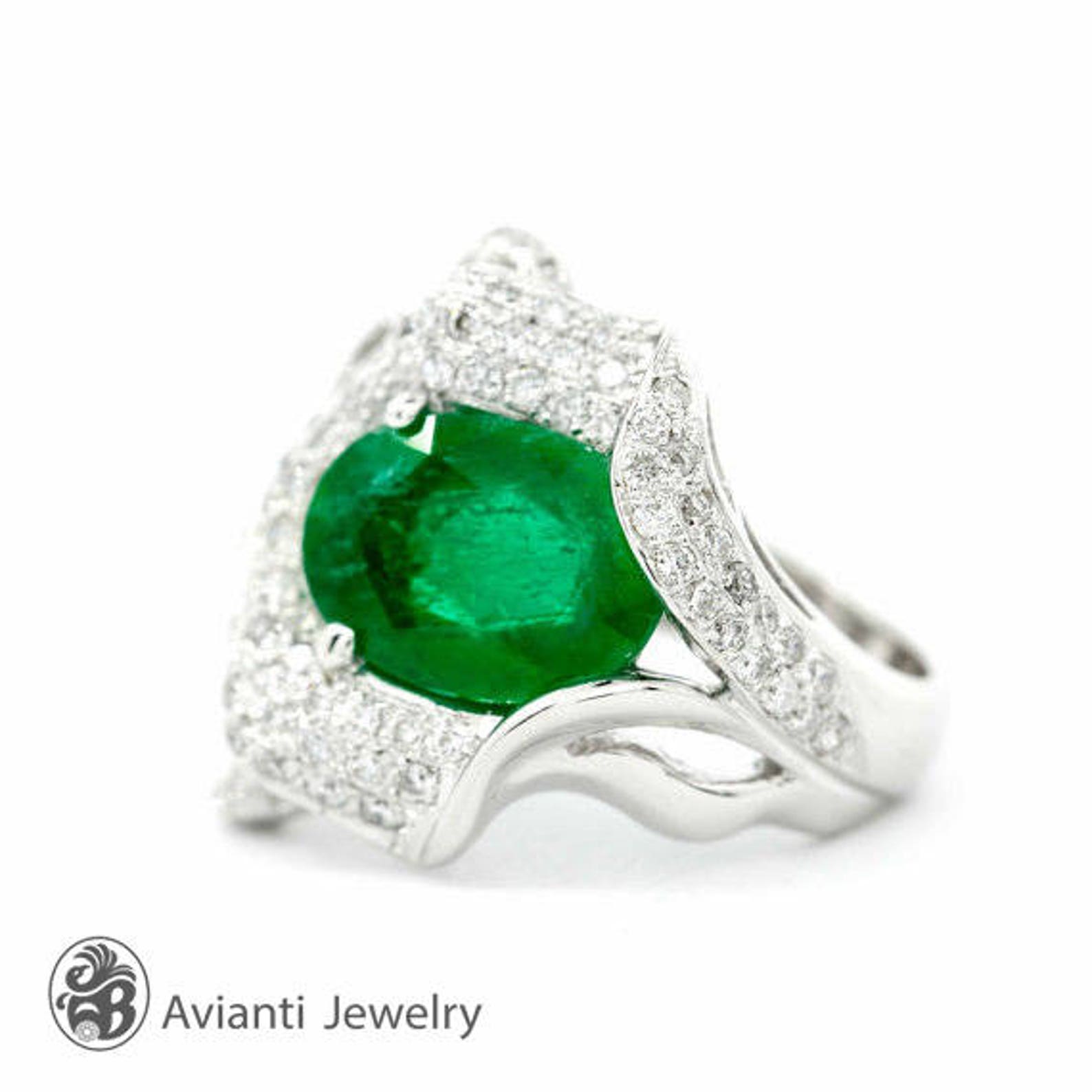 Emerald Ring Emerald Statement Ring Emerald and Diamond - Etsy