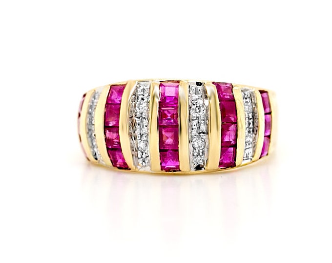 Ruby Band, Diamond and Ruby Band, July Birthstone Ring, Square Ruby ...