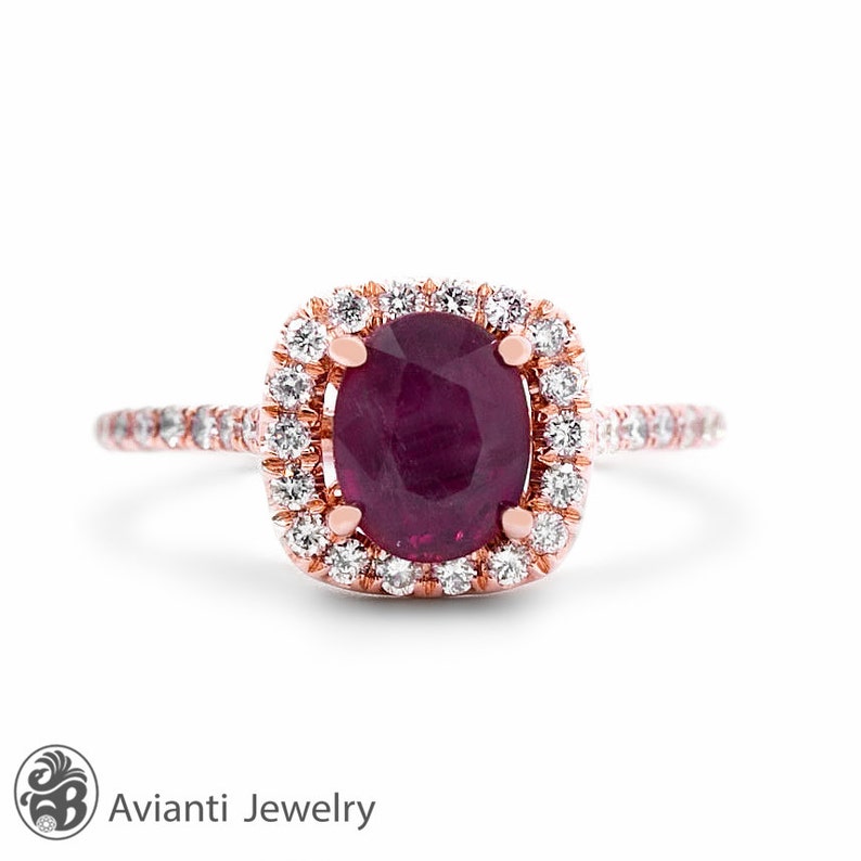 Ruby Ring Single Halo Ruby and Diamond Ring Oval Cut Ruby | Etsy
