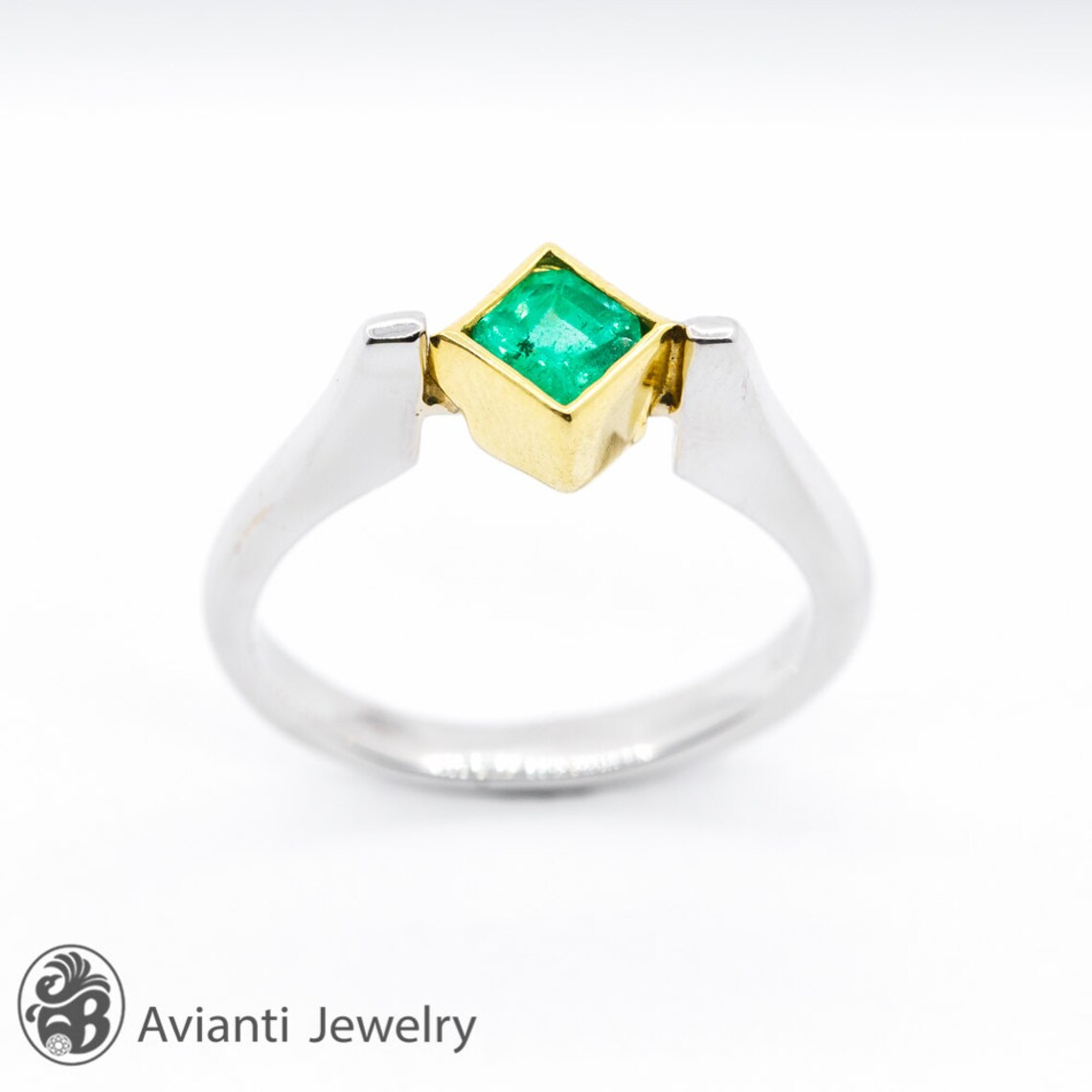 Emerald Ring Green Stone Ring Square Emerald Ring Modern - Etsy