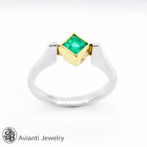 Emerald Ring, Green Stone Ring, Square Emerald Ring, Modern Design ...