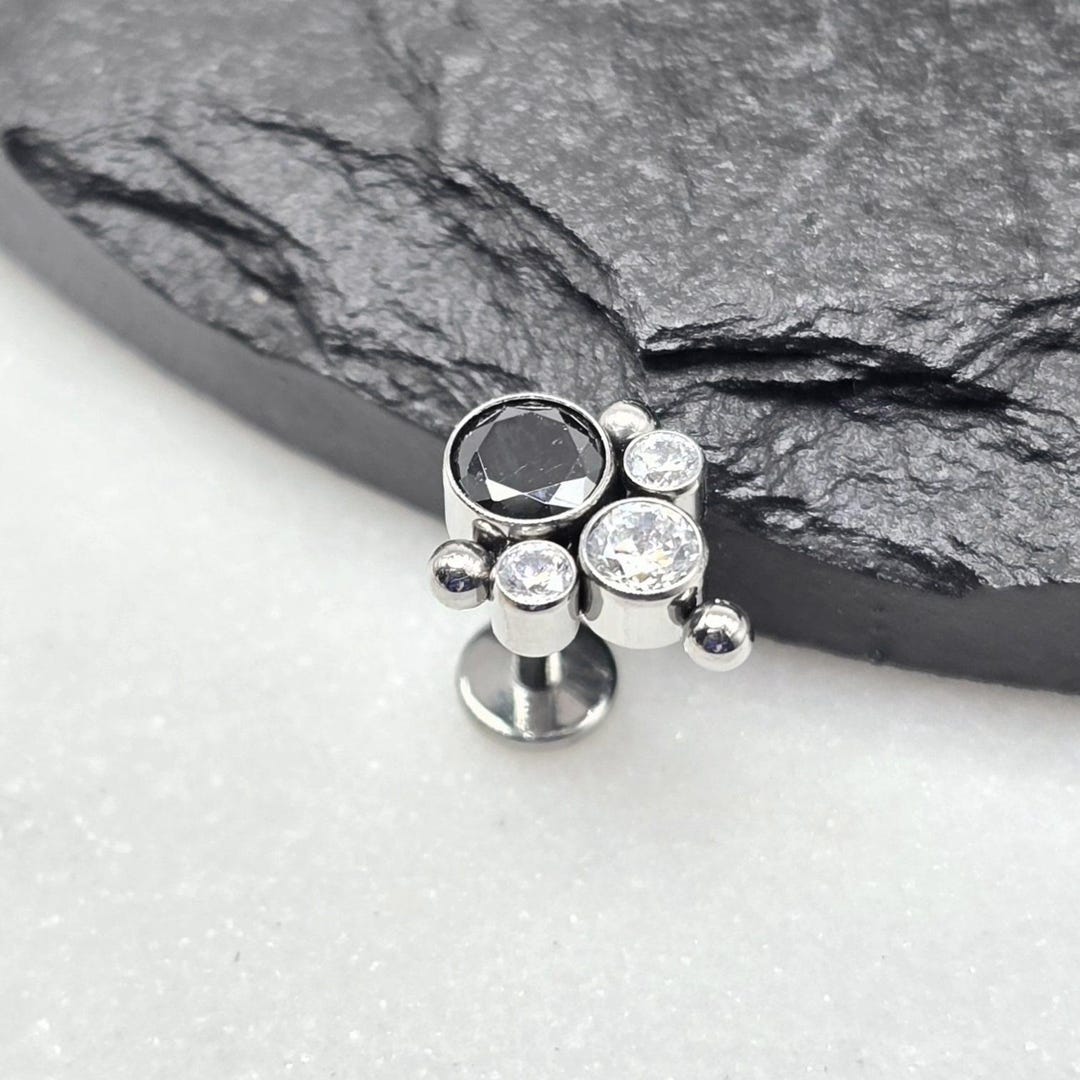 Titanium ASTM F136 Threadless Black CZ Flat Back Barbell With Flat ...