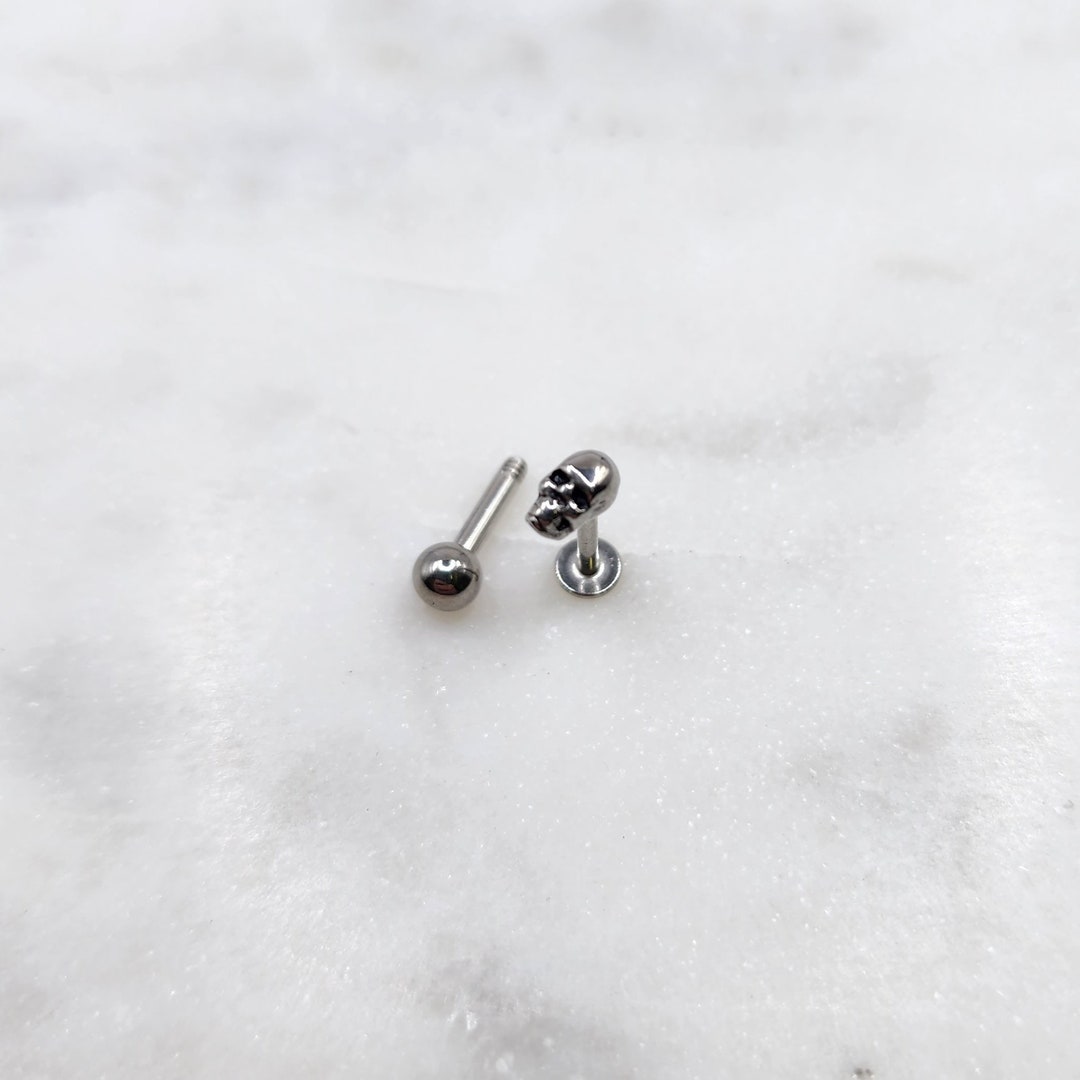 16g 18g Skull Skeleton Labret or Ball Back No Rust Surgical Steel ...