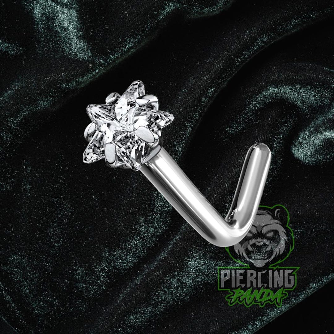 20g 18g Titanium ASTM F136 Star CZ Gem Implant Grade L Bend Curl Nose ...