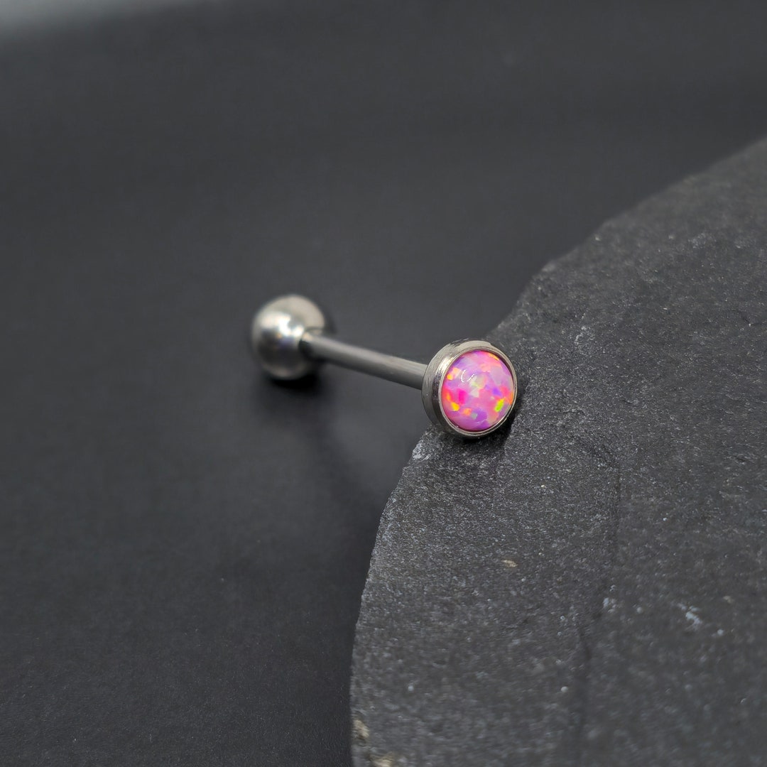 14g Titanium ASTM F136 Implant Grade Internal Threads Barbell Pink Opal ...