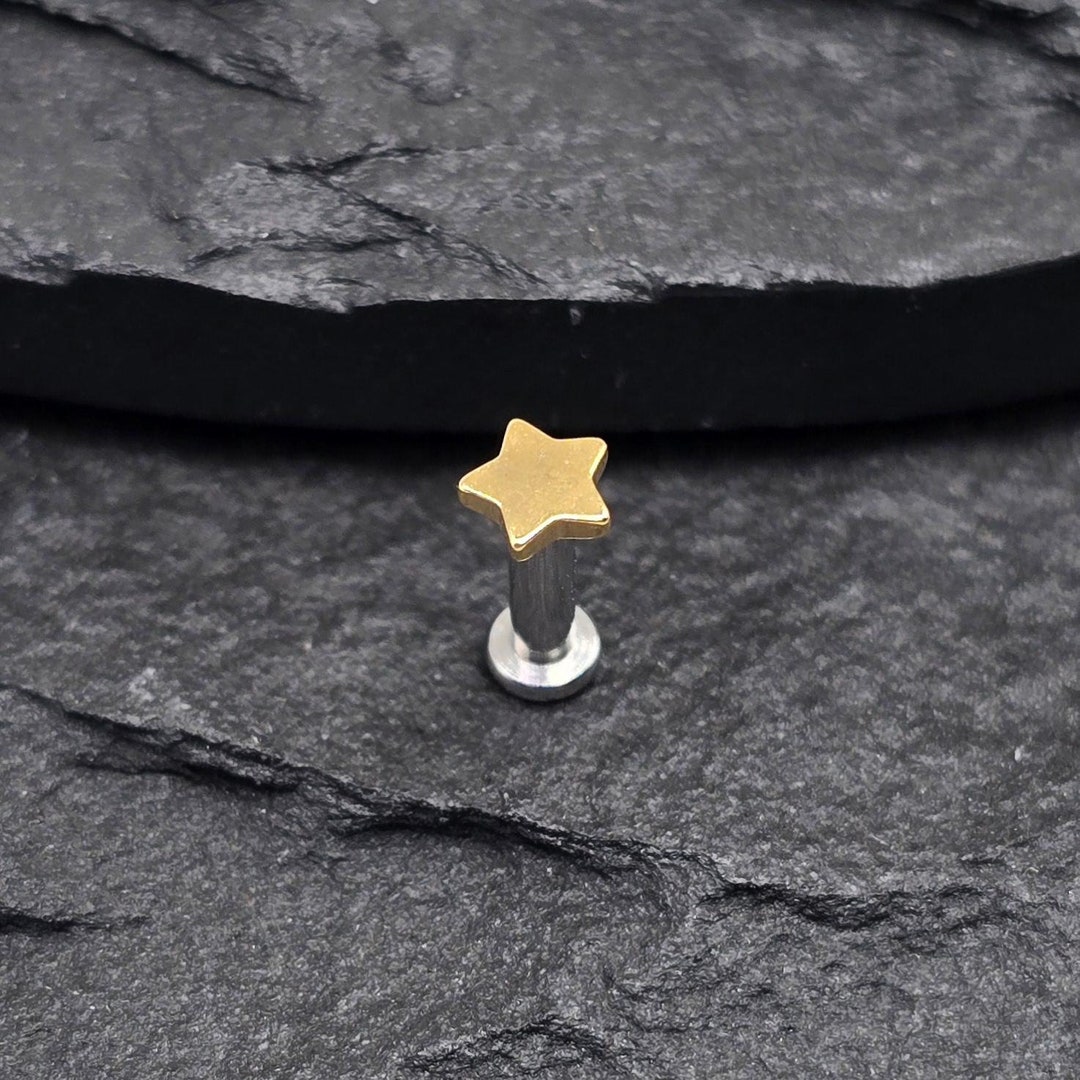 14g Internal Thread Gold Star Solid Polished 316L Surgical Steel Small ...