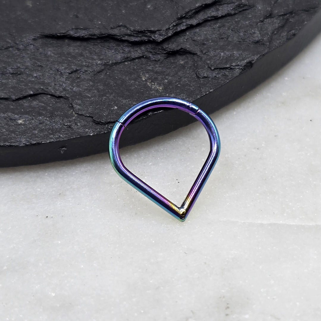 16g Polished Rainbow Oil Slick V Spike Hinged Segment Clicker Piercing ...