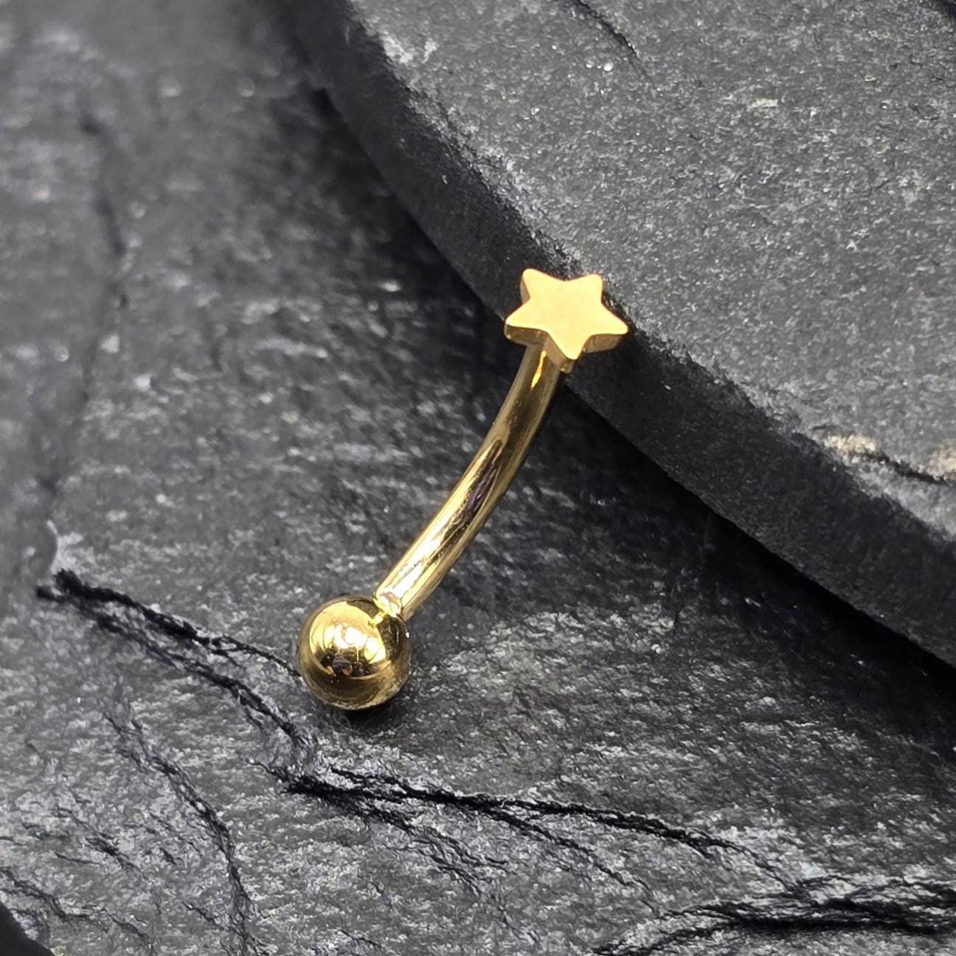 Titanium Threadless ASTM F136 16g Small Gold Star Eyebrow Ashley Rook ...