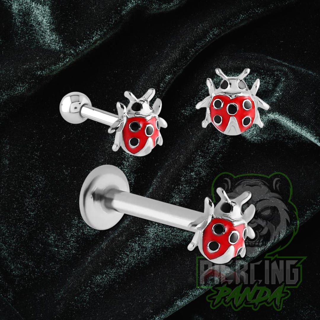 16g 18g Ladybug Enamel Labret or Ball Back No Rust Surgical Steel ...