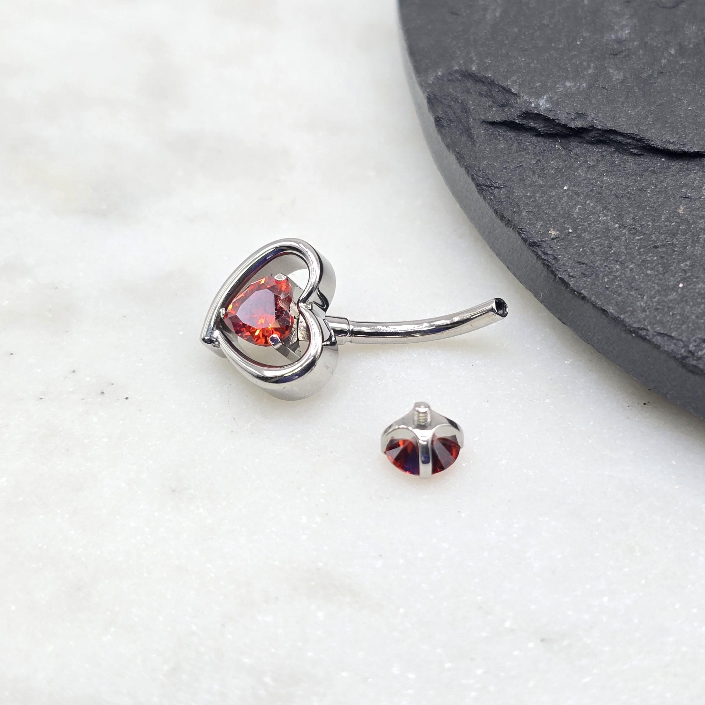 Titanium Internal Thread 14g Red Heart CZ Gem Top Prong Set Double ...