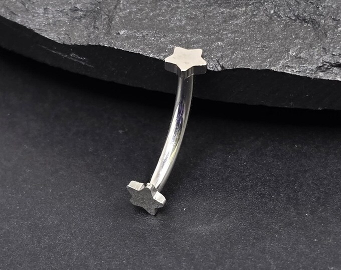 16g Titanium Double 2 Star Implant Grade ASTM F136 Curved Barbell ...