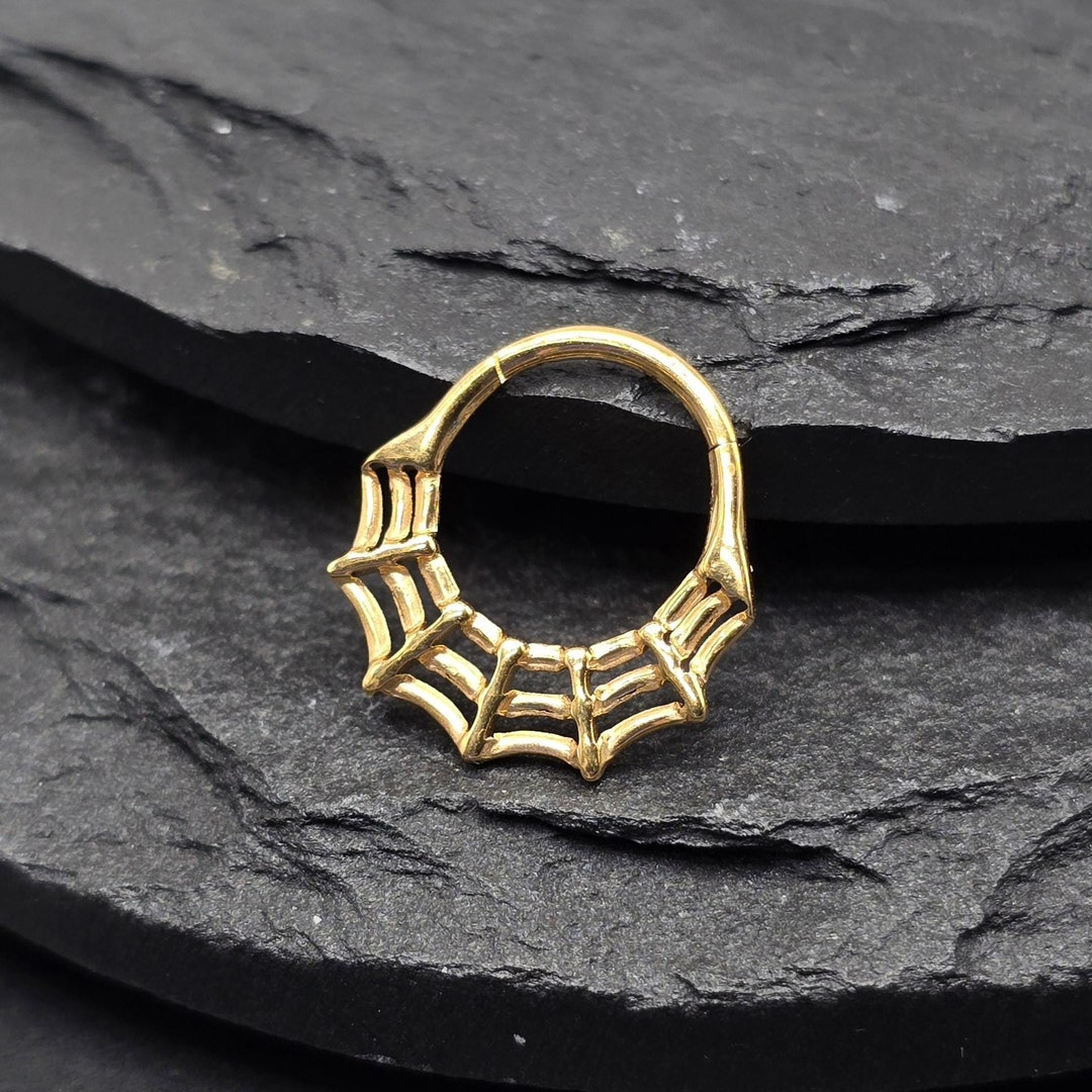 16g Titanium Gold ASTM F136 Implant Grade Halloween Spider Web Hinged Segment Septum Helix ...