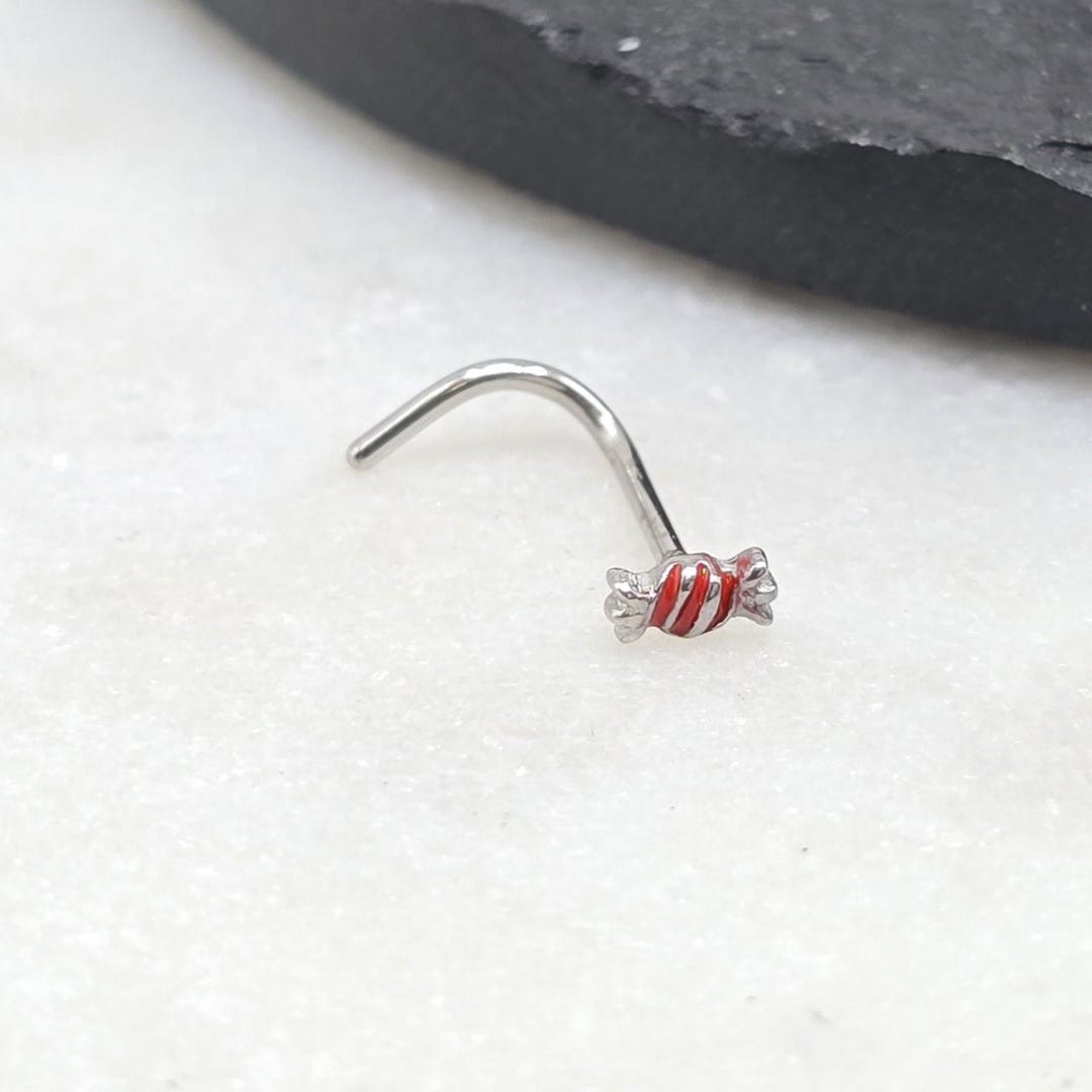 20g Christmas Candy Solid Polished 316L Surgical Steel Curl Nose ...