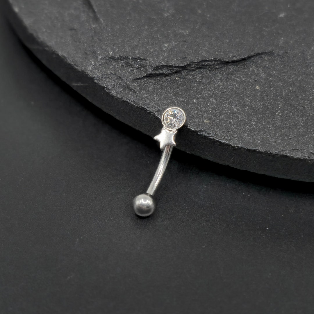 16g 8mm Full Moon Star Rook Eyebrow Piercing Curved Externally Threaded ...