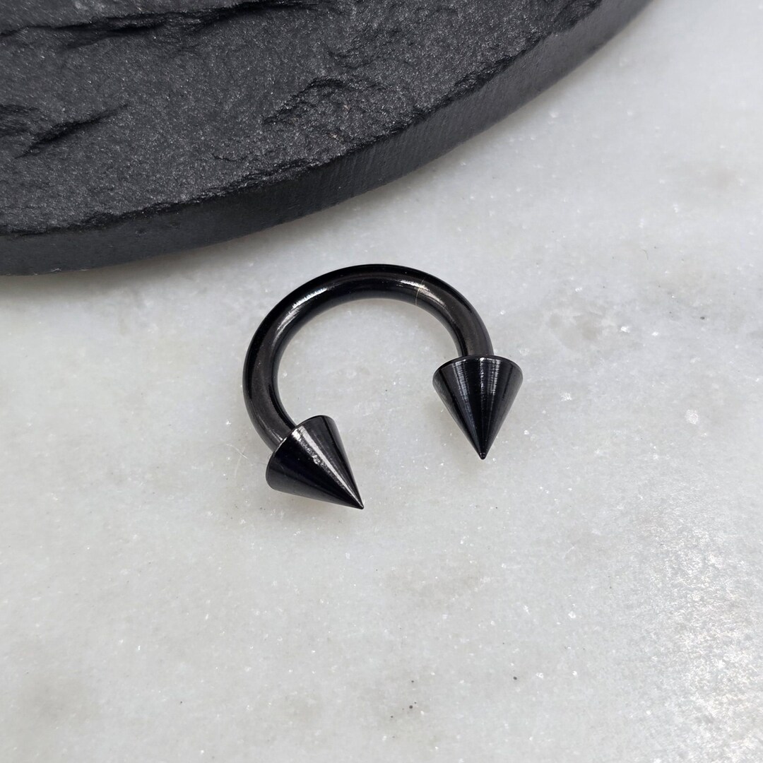 12g Black Horseshoe Spikes 316L Surgical Steel External Thread Hoop ...