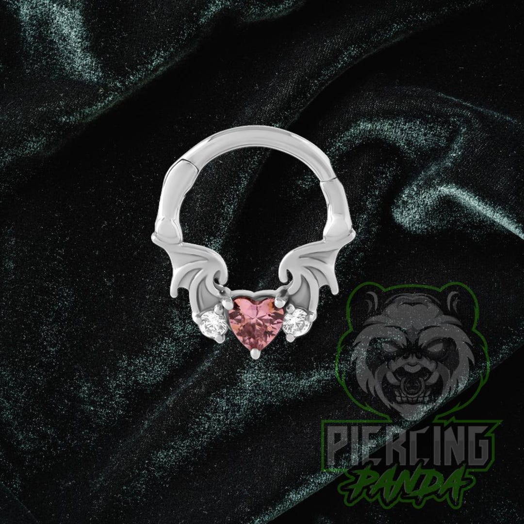 16g Pink Bat Wings Heart 316L Surgical Steel Hinged Segment Septum ...